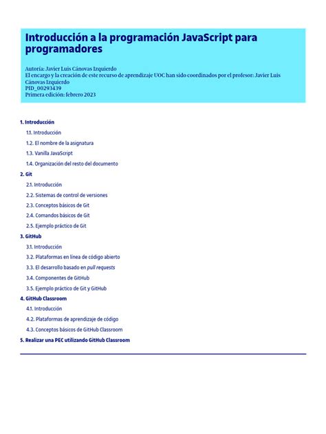 Introducción A Javascript Y Git Pdf Control De Versiones Software