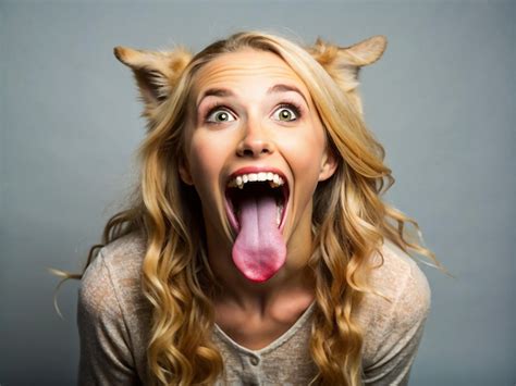 Premium Photo A Young Women Pretending To Be A Dog Panting With Her