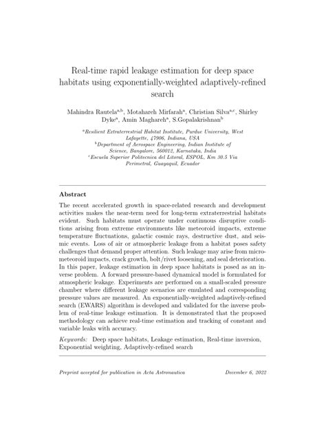 Pdf Real Time Rapid Leakage Estimation For Deep Space Habitats Using
