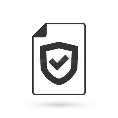 Grey Contract With Shield Icon Isolated On White Background Insurance Concept Stock Vector