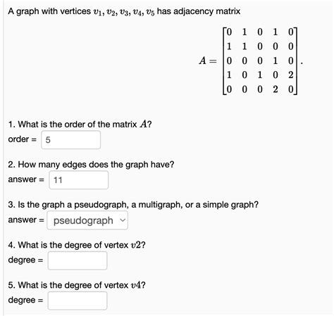 Solved A Graph With Vertices V1v2v3v4v5 Has Adjacency
