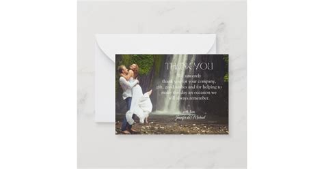 Stylish Modern Thank You Script Wedding Photo Note Card Zazzle