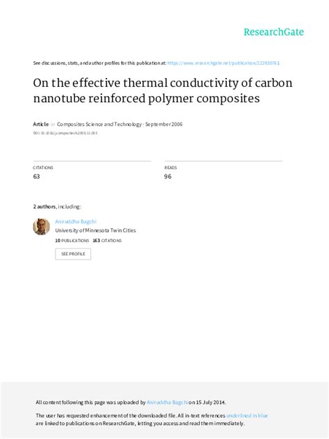 Pdf On The Effective Thermal Conductivity Of Carbon Nanotube Reinforced Polymer Composites
