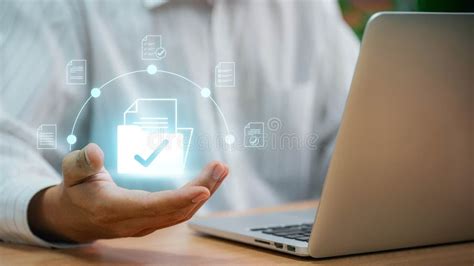 Businessman Checking Document Management System Dms And Approve