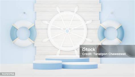 3d 렌더링 여름 판매 연단은 제품을 보여주기 위해 서 있습니다 모의를 위한 여름의 해변 휴가 장면 0명에 대한 스톡 사진 및 기타 이미지 Istock