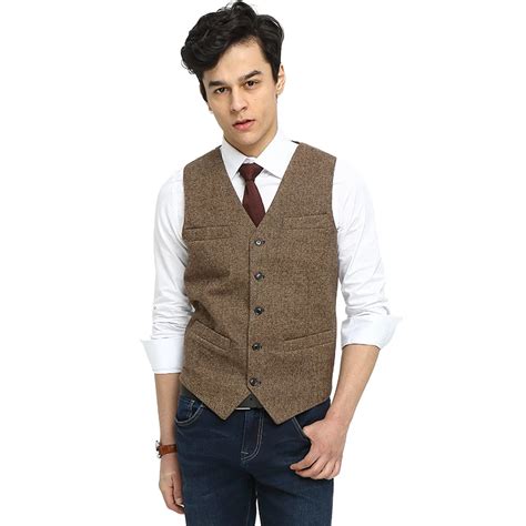 2018 Airtailors Brand Brown Tweed Vest Slim Mens Suit Vest Wedding