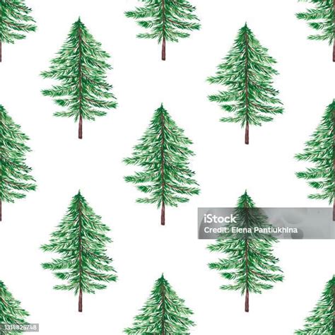 흰색 배경에 녹색 나무와 크리스마스 배경 생태학 자연 매끄러운 패턴 수채화 일러스트레이션 섬유용 기프트 랩핑 12월에 대한 스톡 벡터 아트 및 기타 이미지 Istock