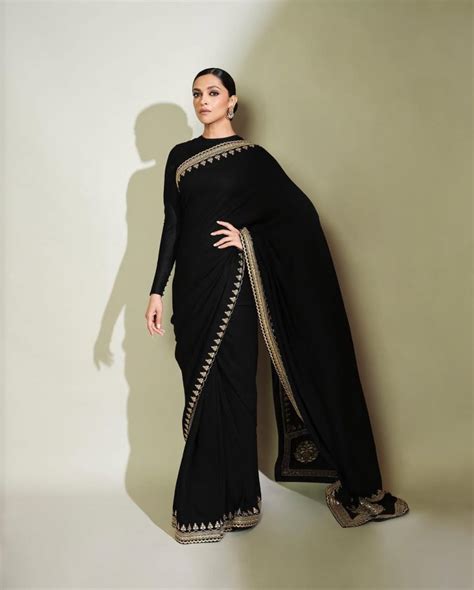 Deepika Padukone In Black Saree Samyakk Sarees Sherwani Salwar