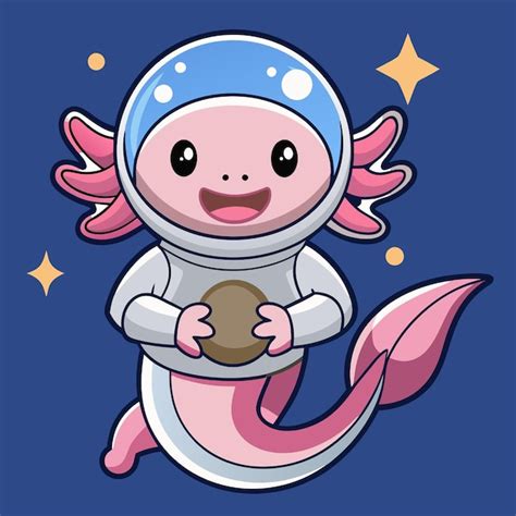 Cute Axolotl Astronaut Swimming Floating In Space Cartoon Vector Icon Illustration Science