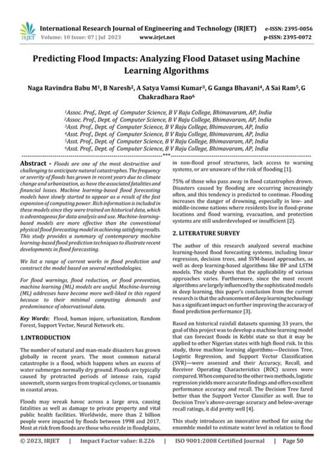 Predicting Flood Impacts Analyzing Flood Dataset Using Machine Learning Algorithms Pdf