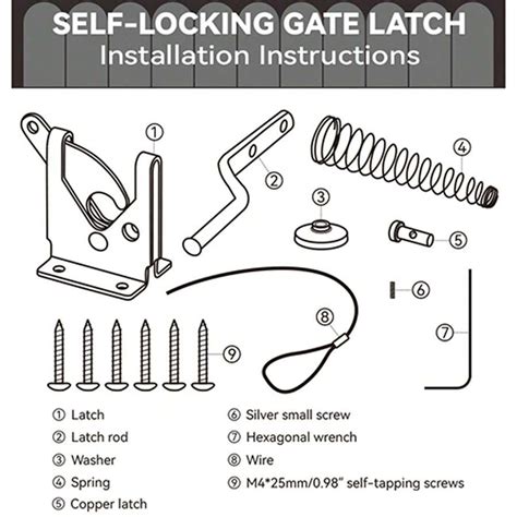 Self Locking Gate Gravity Latch Carbon Steel Spring Loaded With Adjustable Gate Latch Cable