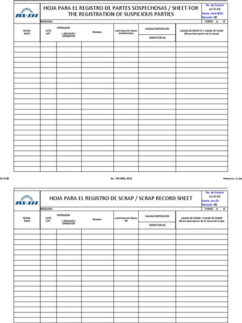 Ac R 08 Hoja Para El Registro De Scrap Pdf