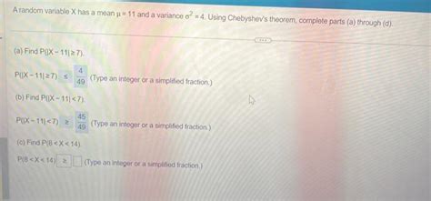 Solved A Random Variable X Has A Mean μ11 And A Variance