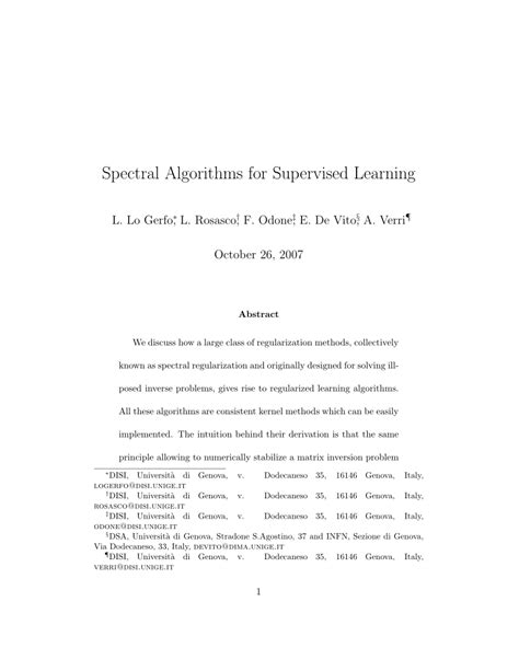 Pdf Spectral Algorithms For Supervised Learning