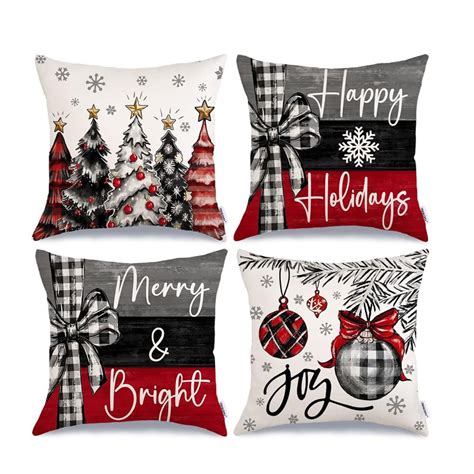 Inkedz Christmas Throw Pillow Covers 18 X 18 Inch Set Of 4 Xmas Trees