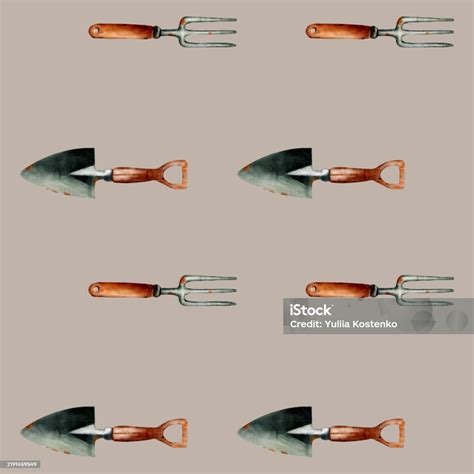 봄 포장을 위한 흙손과 포크 디자인을 특징으로 하는 아름다운 수채화 정원 도구 패턴 0명에 대한 스톡 벡터 아트 및 기타 이미지 0명 Diy 개체 그룹 Istock