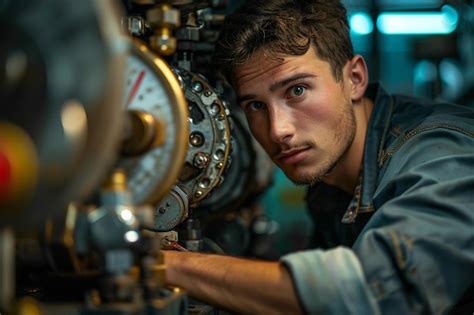 An Intimate Scene Of An Engineer Troubleshooting A Complex Machine Premium AI Generated Image