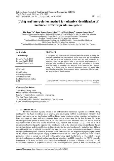 Using Real Interpolation Method For Adaptive Identification Of Nonlinear Inverted Pendulum