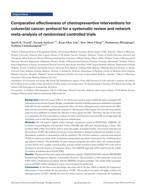 Pdf Comparative Effectiveness Of Chemopreventive Interventions For Colorectal Cancer Protocol