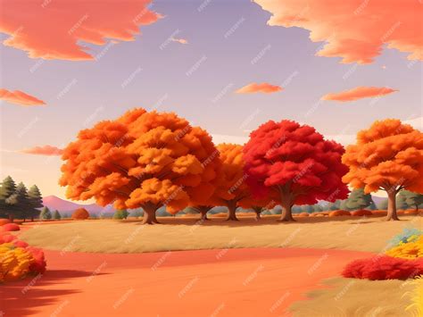Premium Ai Image 3d Animation Cartoon Style Environment With Trees And A Road Appears With Sunset