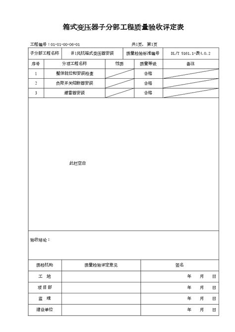 XX风电工程项目 1箱变子分部评定表 doc 电气资料 土木在线