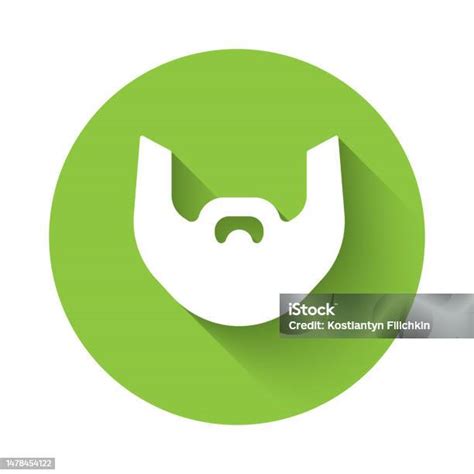 흰색 콧수염과 긴 그림자 배경으로 격리된 수염 아이콘 이발소 상징입니다 얼굴 머리 스타일 녹색 원 버튼 벡터 가공의 인물에 대한 스톡 벡터 아트 및 기타 이미지 Istock