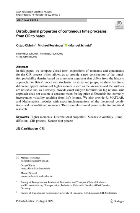 pdf distributional properties of continuous time processes from cir