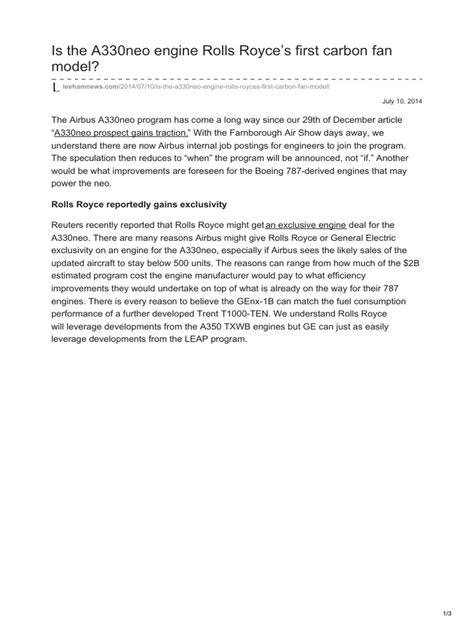 Is The A330neo Engine Rolls Royces First Carbon Fan Model Pdf Engines Rotating Machines