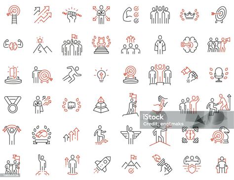 인적 자원 리더십 특성 개발 경력 진행 및 자기 실현을 위한 노력과 관련된 선형 아이콘의 벡터 집합 모노 라인 컬렉션 아이콘 및 인포그래픽 디자인 요소 아이콘에 대한 스톡