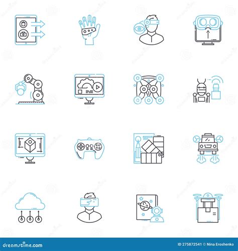 High Tech Linear Icons Set Innovation Automation Virtuality