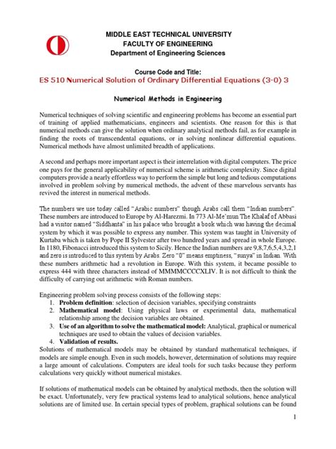 Numerical Solution Of Ordinary Differential Equations Part 1 Intro