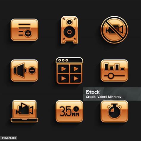 음악 재생 목록 오디오 잭 스톱워치 이퀄라이저 온라인 비디오 스피커 음소거 녹음 금지 및 추가 아이콘을 설정합니다 벡터 Mp3 플레이어에 대한 스톡 벡터 아트 및 기타