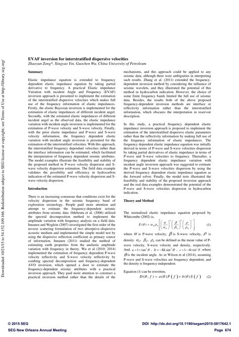 Pdf Elastic Impedance Parameterization And Inversion With Youngs Modulus And Poissons Ratio