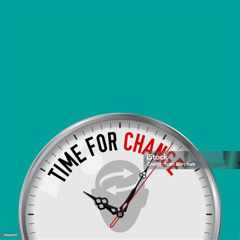 변화를 위한 시간입니다 동기 부여 슬로건과 함께 백색 벡터 시계입니다 유리 아날로그 메탈 시계입니다 당신의 마음 아이콘 변경 3차원 형태에 대한 스톡 벡터 아트 및 기타