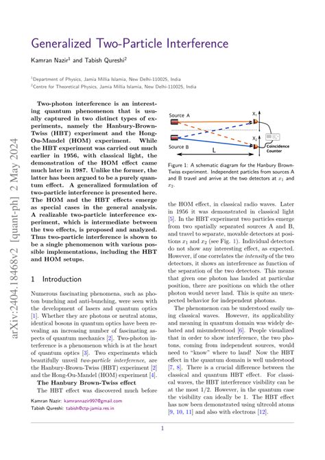 Pdf Generalized Two Particle Interference