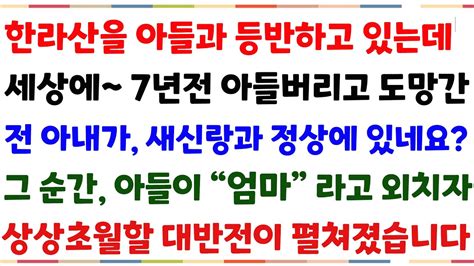 반전신청사연한라산을 한겨울에 등반하고있는데 8살아들을 버리고 도망간 전 아내가 새신랑과 정상에 있네요 아들이 엄마