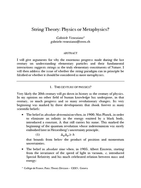 String Theory Physics Or Metaphysics Pdf Fundamental Interaction Elementary Particle