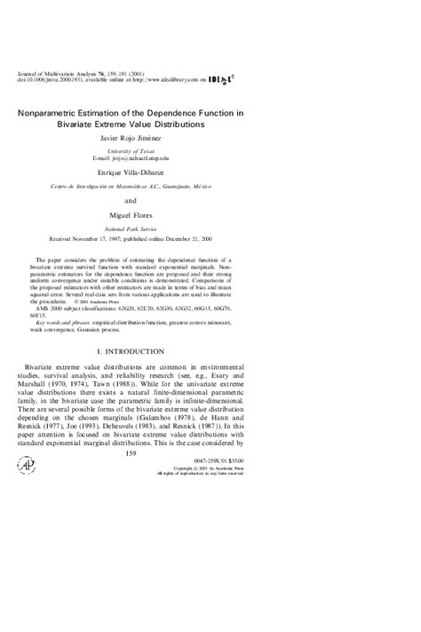 Pdf Nonparametric Estimation Of The Dependence Function In Bivariate Extreme Value Distributions