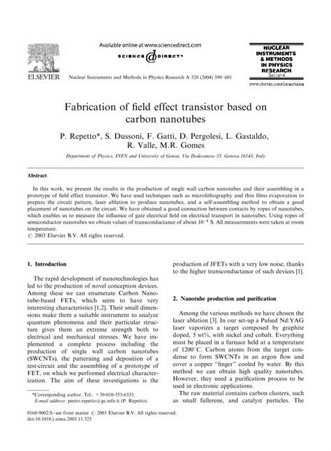 Pdf Fabrication Of Field Effect Transistor Based On Carbon Nanotubes Dokumen Tips