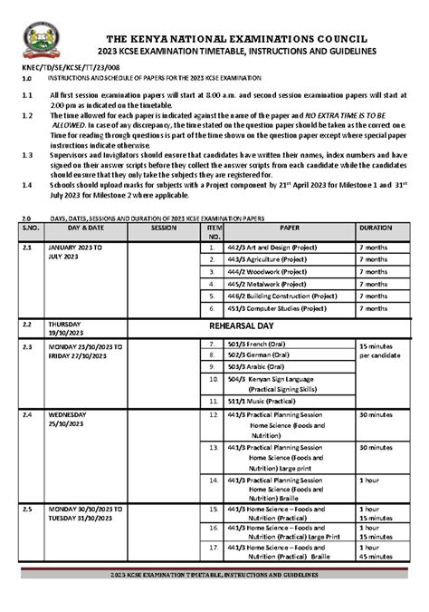 2023 Kcse Timetable 02 The Kenya National Examinations Council 2023 Kcse Examination Timetable