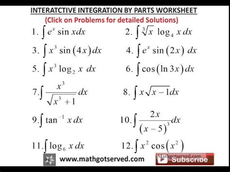 Integration By Parts Interactive Worksheet Worksheets Library