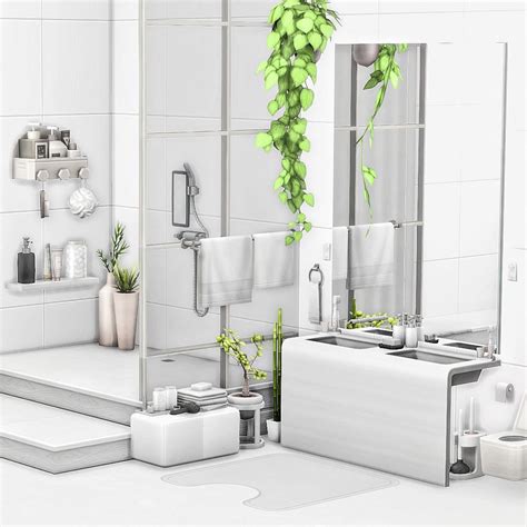 Monochromatic Bathroom Using Clutters From The New Kit 🤍🌿 Rsims4