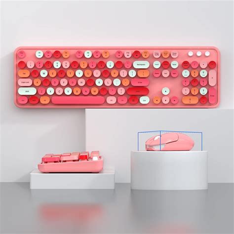 Knowsqt Wireless Keyboard And Mouse Combo Pink 104 Keys Full Sized 2 4 Ghz Round Keycap