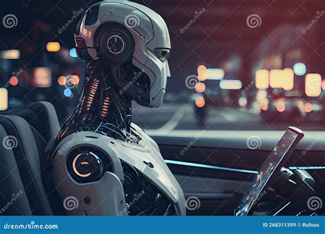 Humanoid Robot Driving Autonomous Car Future Technology Concept Stock