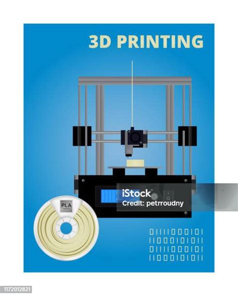 3d 프린팅의 벡터 개념입니다 융합 증착 모델링 3d 프린터의 아이콘 스풀 및 Gcode에 상처 3d 인쇄를위한 플라 천연 흰색 필라멘트 0명에 대한 스톡 벡터 아트 및