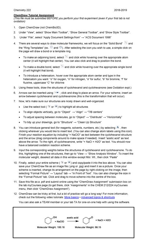 Chemdraw Assignment 222 Chemistry 222 2018 2019 ChemDraw Tutorial Assignment This File Must