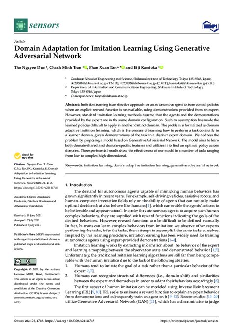 Pdf Domain Adaptation For Imitation Learning Using Generative