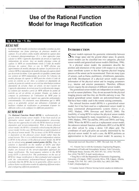 Pdf Use Of The Rational Function Model For Image Rectification Pdf Use Of The Rational Function Model For Image Rectification