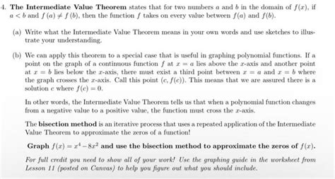 Solved The Intermediate Value Theorem States That For Two