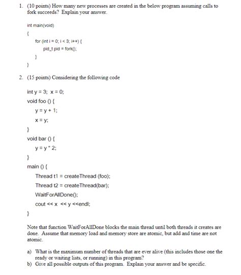 solved 1 10 points how many new processes are created in